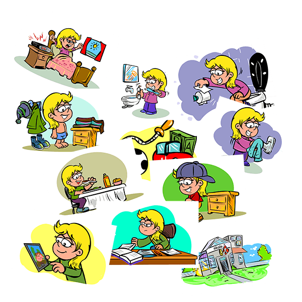 57 piktogrammer med daglige rutiner, pige, værdipakke | Autismeshoppen