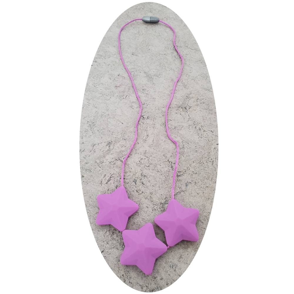 Bidesmykke til piger, tyggehalskæde med lilla stjerner - Autismeshoppen