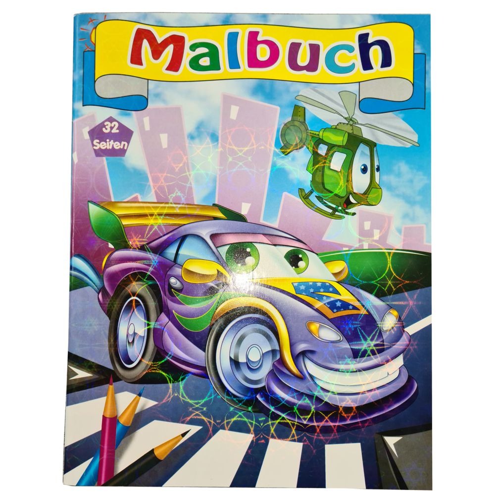 Malebog med køretøjer, A4, 32 sider, hologramforside - Autismeshoppen